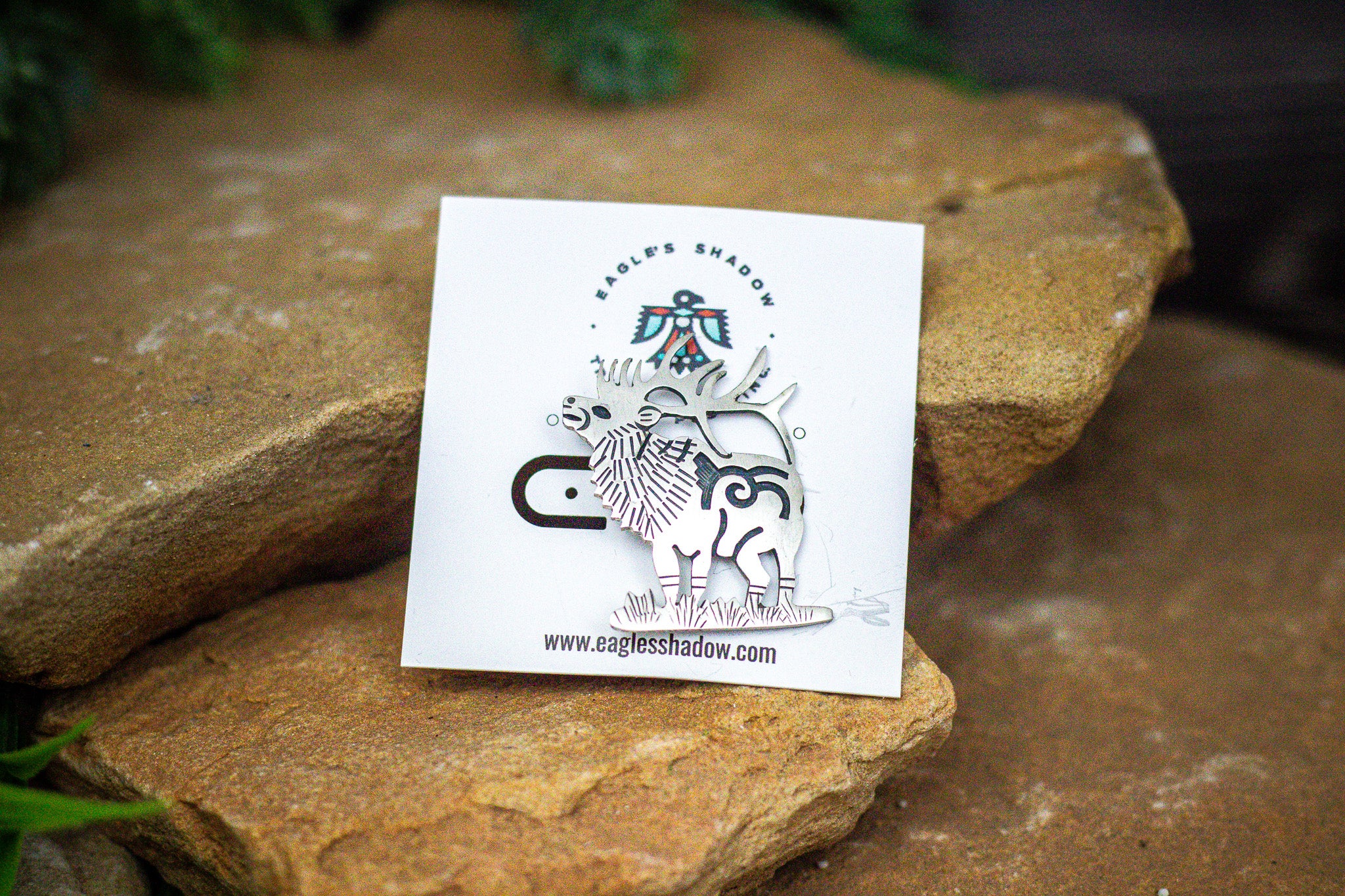 Hopi Carved Overlay Elk Pin – Eagle's Shadow Trading Post