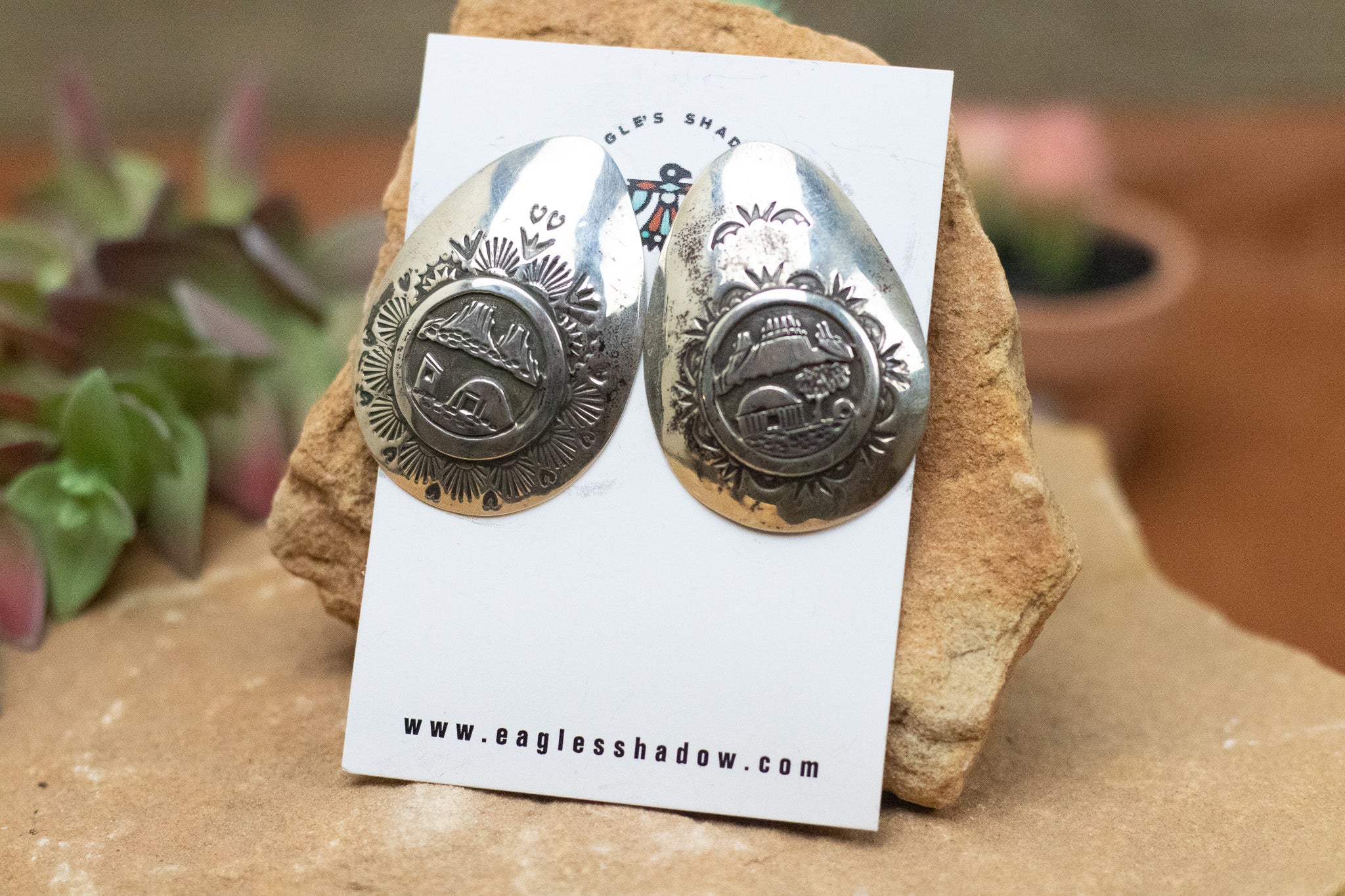 Hopi Pueblo Overlay Storytelling Earrings – Eagle's Shadow Trading Post